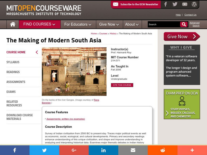 Mit Open Course Ware The Making Of Modern South Asia Online Course