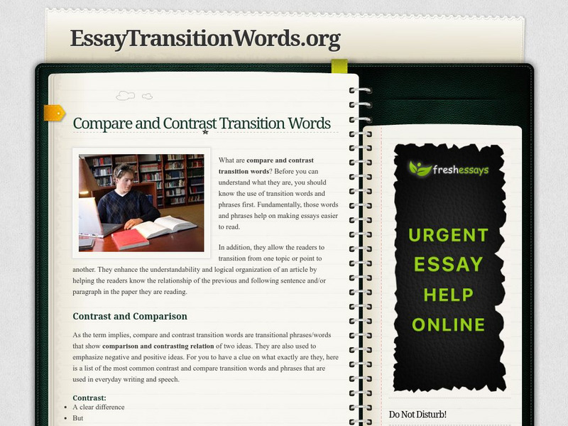 Essay Transition Words: Compare and Contrast Transition Words Handout ... Essay Transition Words: Compare and Contrast Transition Words Handout ...