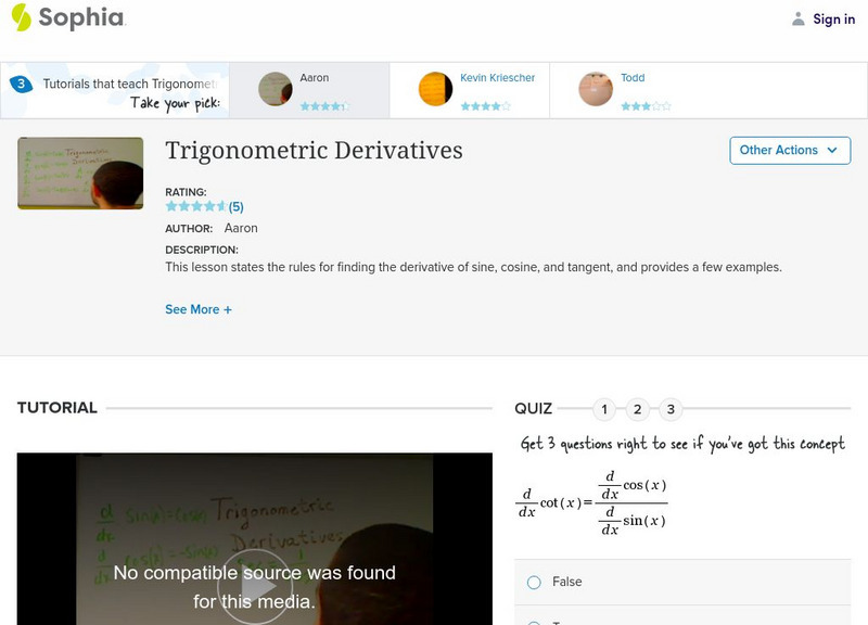 Sophia Trigonometric Derivatives Lesson 2 Instructional Video For 9th 10th Grade Lesson Planet