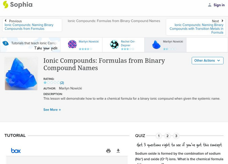Sophia: Ionic Compounds: Formulas From Binary Compound Names: Lesson 5 ... Sophia: Ionic Compounds: Formulas From Binary Compound Names: Lesson 5 ...