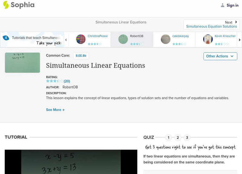Sophia: Simultaneous Linear Equations: Lesson 3 Instructional Video for ... Sophia: Simultaneous Linear Equations: Lesson 3 Instructional Video for ...