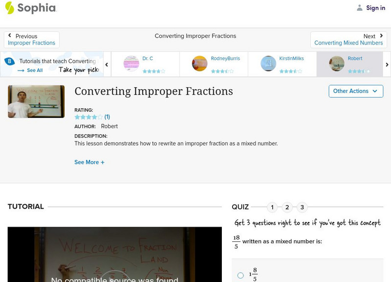 Sophia: Converting Improper Fractions: Lesson 13 Instructional Video ... Sophia: Converting Improper Fractions: Lesson 13 Instructional Video ...