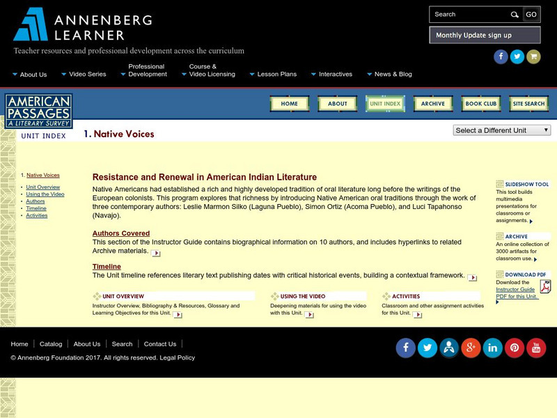 Annenberg Learner: American Passages: Native Voices Unit Plan for 9th ... Annenberg Learner: American Passages: Native Voices Unit Plan for 9th ...