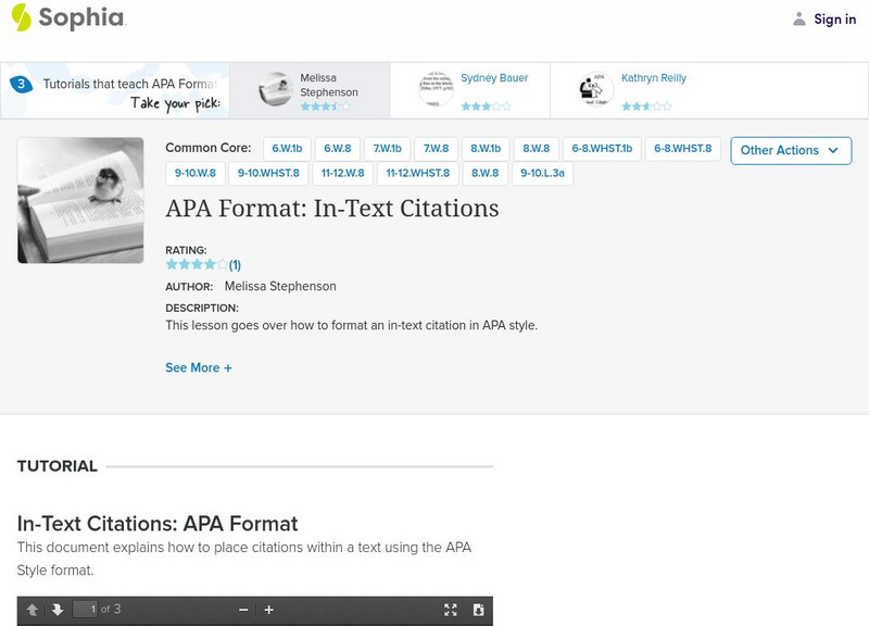 Sophia: Apa Format: In Text Citations PPT for 9th - 10th Grade | Lesson ... Sophia: Apa Format: In Text Citations PPT for 9th - 10th Grade | Lesson ...