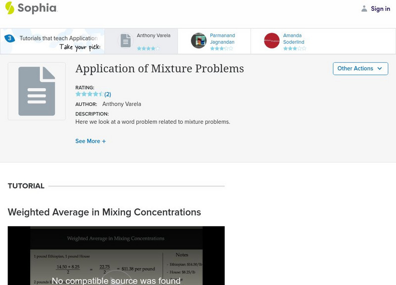Sophia Application Of Mixture Problems Instructional Video For 9th