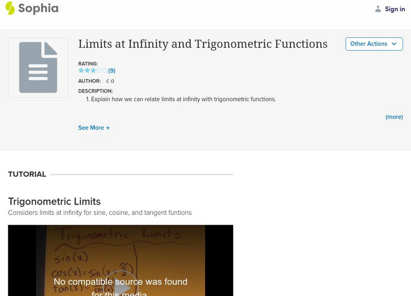 Sophia Trigonometric Limits Instructional Video For 9th 10th Grade Lesson Planet