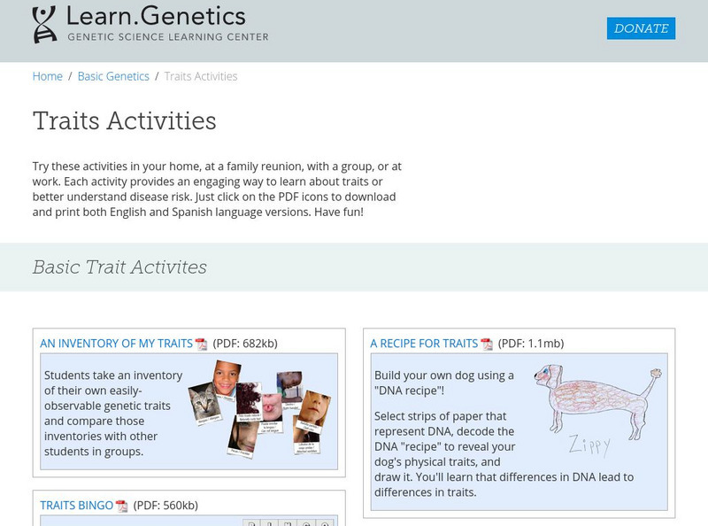 University of Utah: Genetic Science Learning Center: Traits Activities ... University of Utah: Genetic Science Learning Center: Traits Activities ...