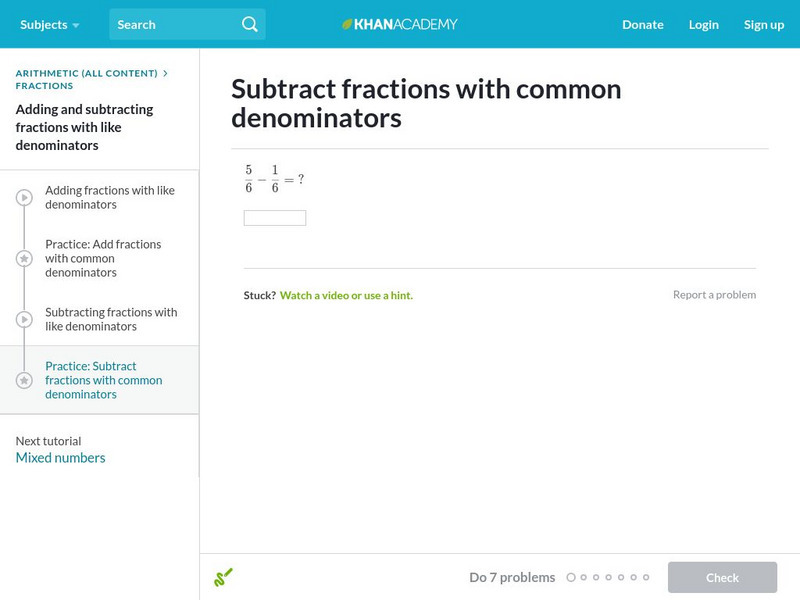 Khan Academy: Subtracting Fractions With Common Denominators Unknown ... Khan Academy: Subtracting Fractions With Common Denominators Unknown ...