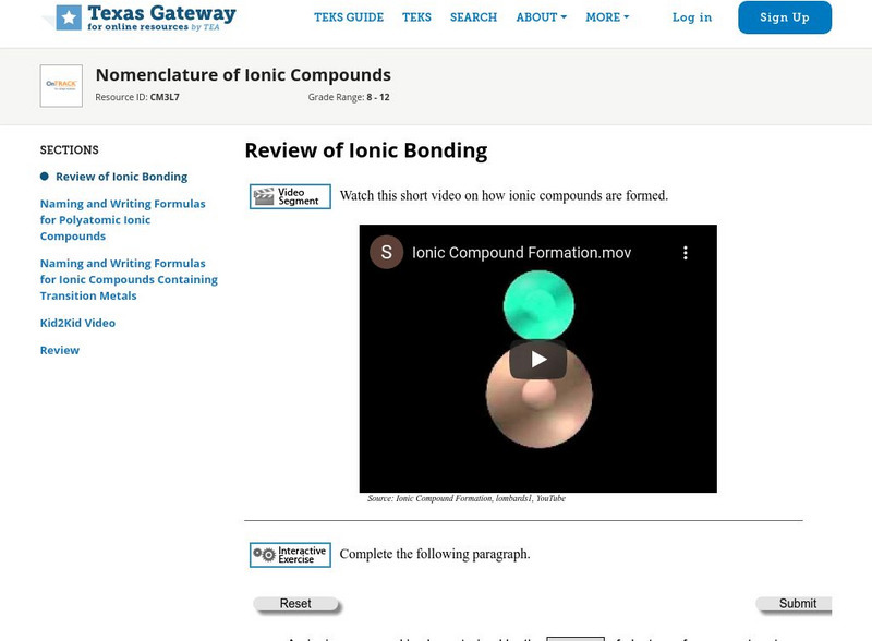 Texas Gateway: Nomenclature of Ionic Compounds Unit Plan for 9th - 10th ... Texas Gateway: Nomenclature of Ionic Compounds Unit Plan for 9th - 10th ...