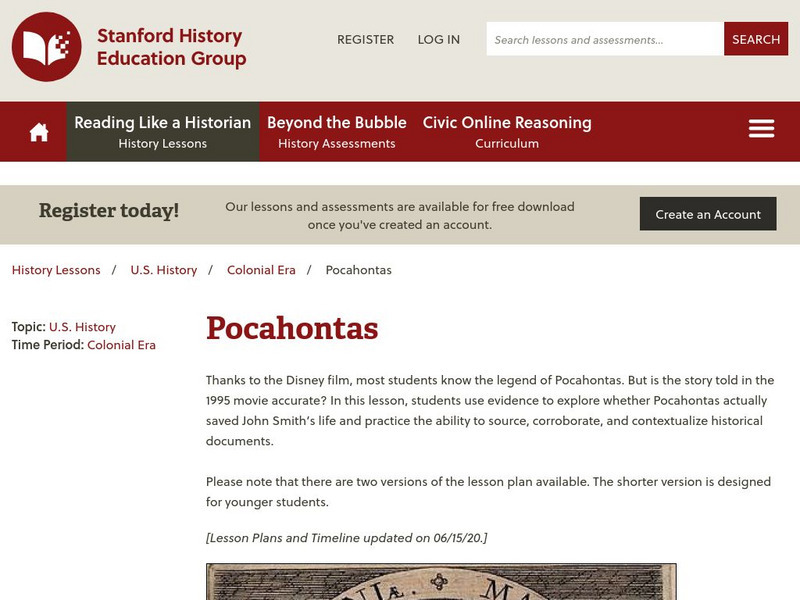 Sheg: Document Based History: Reading Like a Historian: Pocahontas ... Sheg: Document Based History: Reading Like a Historian: Pocahontas ...