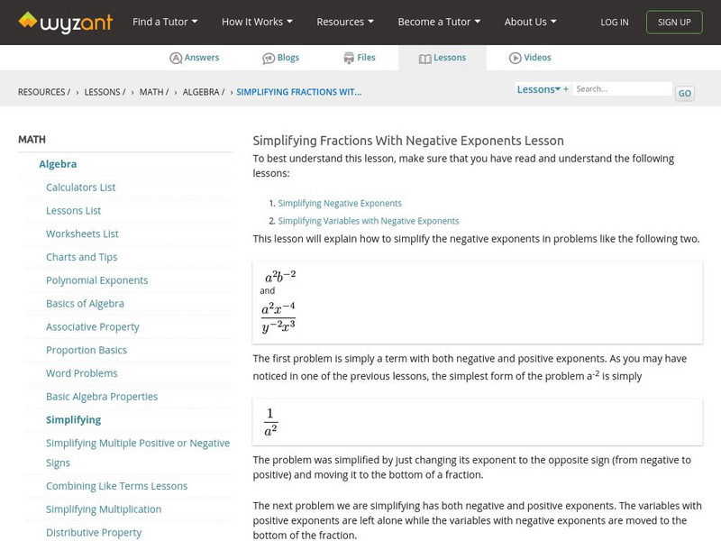 Wyzant: Simplifying Fractions With Negative Exponents Unit Plan for 9th ... Wyzant: Simplifying Fractions With Negative Exponents Unit Plan for 9th ...