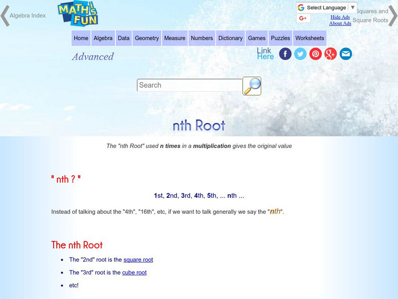 Math Is Fun Nth Roots Handout For 9th 10th Grade Lesson Planet