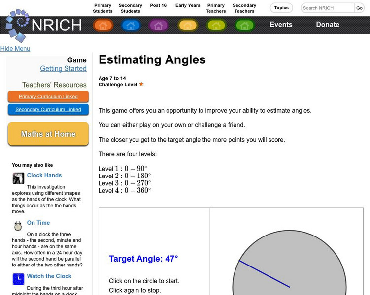 University Of Cambridge Nrich Games Estimating Angles Interactive For