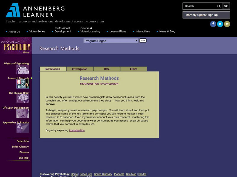 Annenberg Learner: Discovering Psychology: Research Methods Unit Plan ... Annenberg Learner: Discovering Psychology: Research Methods Unit Plan ...