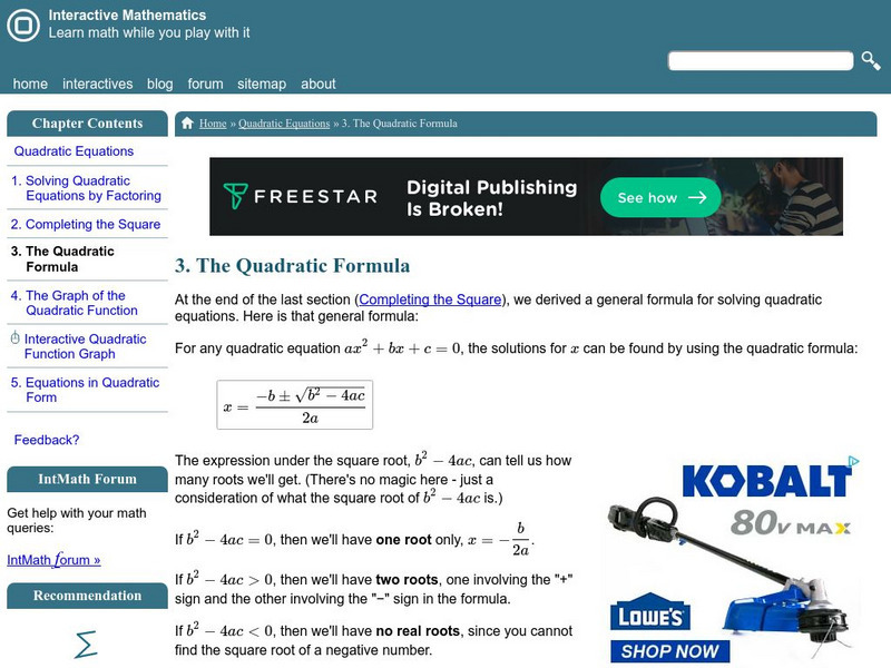 Interactive Mathematics: Quadratic Formula, Origin, Examples ... Interactive Mathematics: Quadratic Formula, Origin, Examples ...
