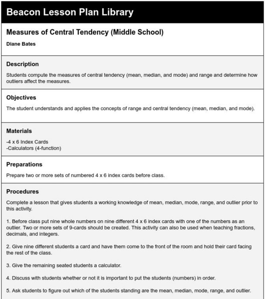 Beacon Learning Center: Measures of Central Tendency (Middle School ... Beacon Learning Center: Measures of Central Tendency (Middle School ...