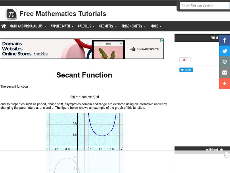 Analyze Math Secant Function Activity For 9th 10th Grade Lesson Planet