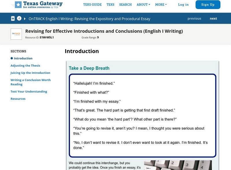 Texas Gateway: Revising for Effective Introductions and Conclusions ... Texas Gateway: Revising for Effective Introductions and Conclusions ...