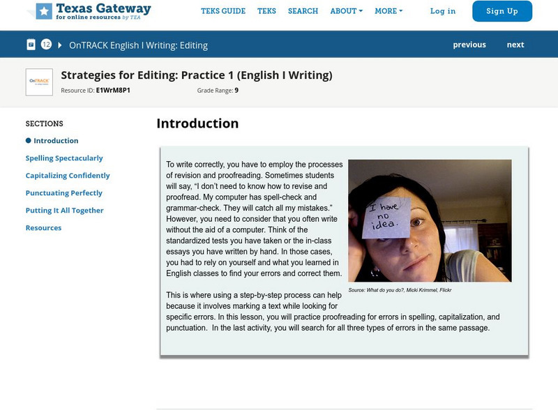 Texas Gateway: Strategies for Editing: Practice 1 (English I Writing ... Texas Gateway: Strategies for Editing: Practice 1 (English I Writing ...