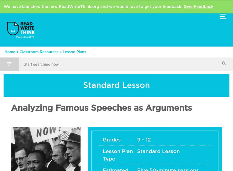 Read Write Think Analyzing Famous Speeches As Arguments Lesson Plan