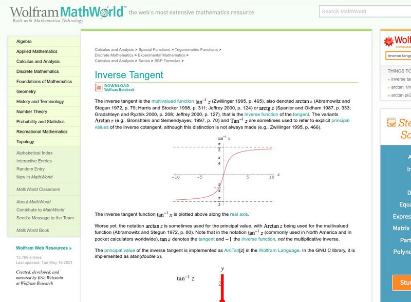 Wolfram Math World: Inverse Tangent Activity for 9th - 10th Grade ... Wolfram Math World: Inverse Tangent Activity for 9th - 10th Grade ...