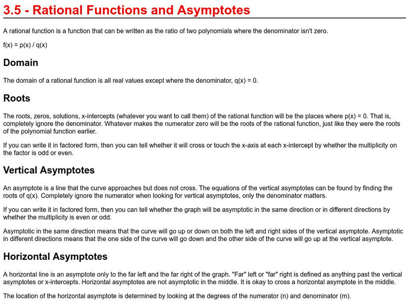 Richland Community College Rational Functions And Asymptotes Handout