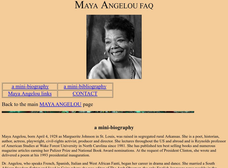 Maya Angelou Biography Bibliography Photo Website for 9th 10th Grade Lesson Planet