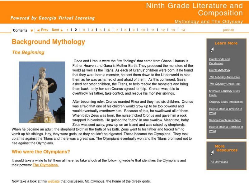Ga Virtual Learning: Mythology and the Odyssey: Background Mythology ... Ga Virtual Learning: Mythology and the Odyssey: Background Mythology ...