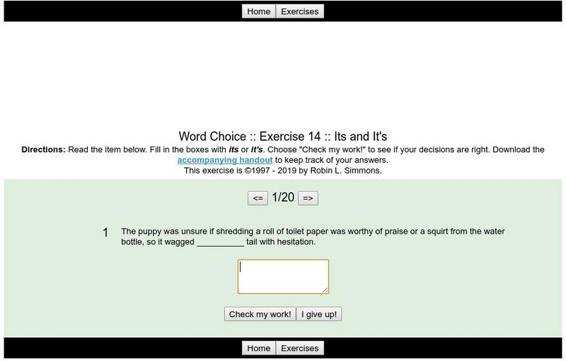 Grammar Bytes Word Choice Exercise 14 Its And Its Unknown Type For 3rd 5th Grade Lesson 