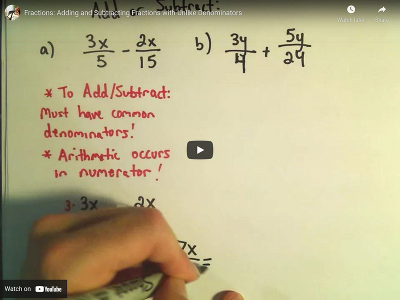 Patrick Jmt Adding And Subtracting Fractions With Different Denominators Instructional Video