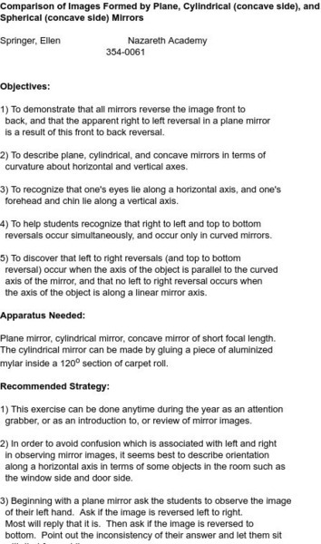 Smile: Plane, Concave, Convex Mirrors (Intermediate) Lesson Plan for ... Smile: Plane, Concave, Convex Mirrors (Intermediate) Lesson Plan for ...