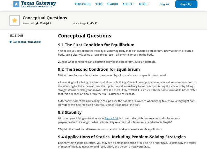Texas Gateway: Ap Physics: Statics and Torque: Conceptual Questions ... Texas Gateway: Ap Physics: Statics and Torque: Conceptual Questions ...