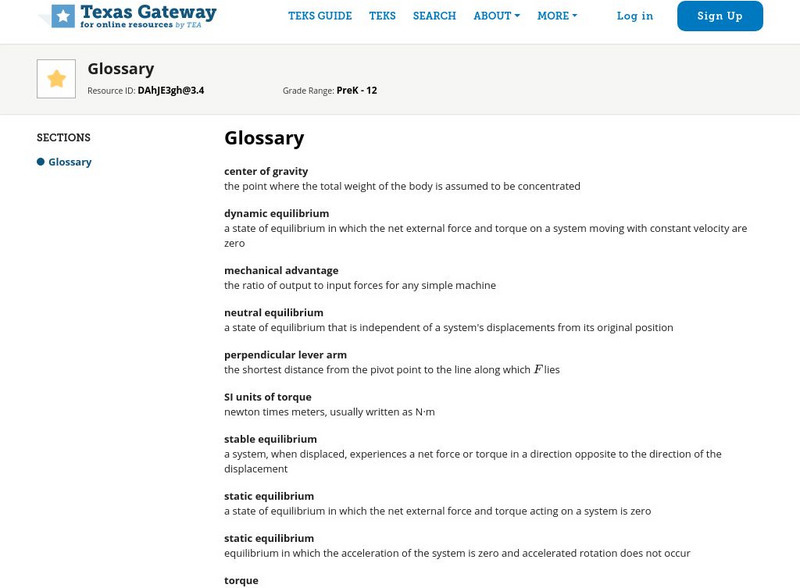 Texas Gateway: Ap Physics: Statics and Torque: Glossary Handout for ... Texas Gateway: Ap Physics: Statics and Torque: Glossary Handout for ...