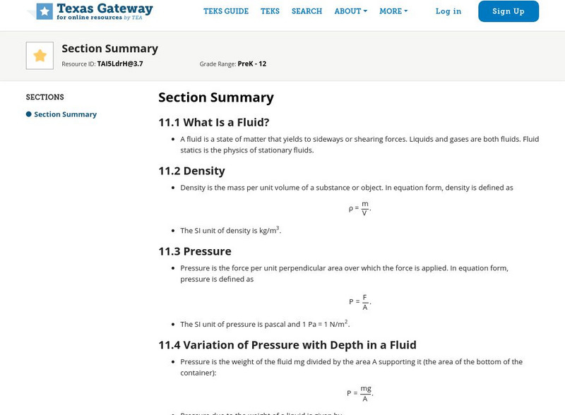 Texas Gateway: Ap Physics: Fluid Statics: Summary Unit Plan for 11th ... Texas Gateway: Ap Physics: Fluid Statics: Summary Unit Plan for 11th ...