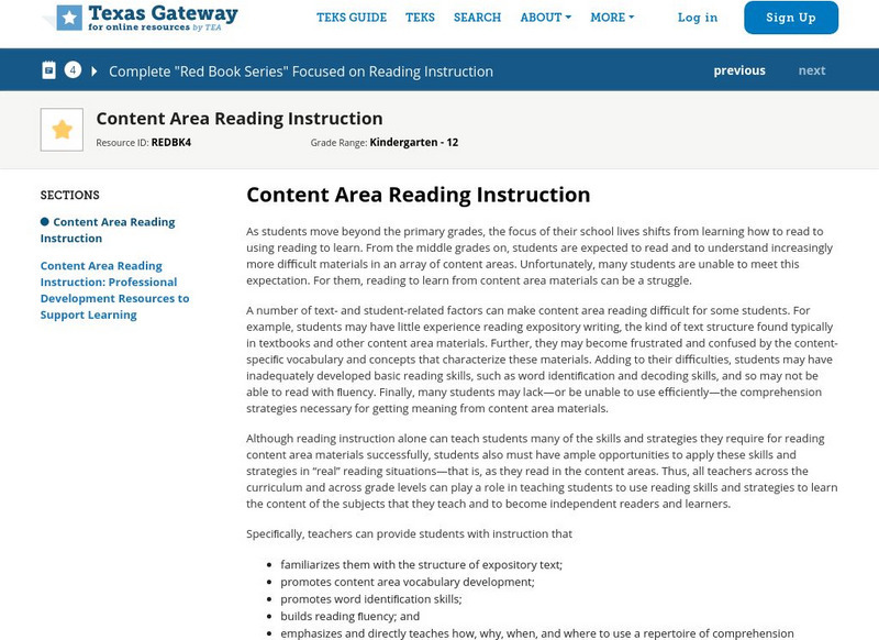 Texas Gateway: Reading Instruction: Content Area Reading Instruction ... Texas Gateway: Reading Instruction: Content Area Reading Instruction ...