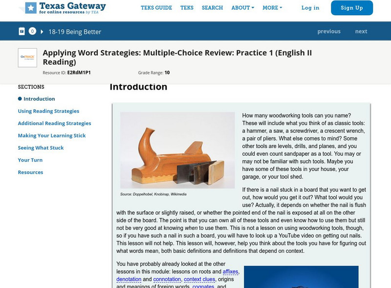Texas Gateway: Applying Word Strategies: Multiple Choice Review ... Texas Gateway: Applying Word Strategies: Multiple Choice Review ...