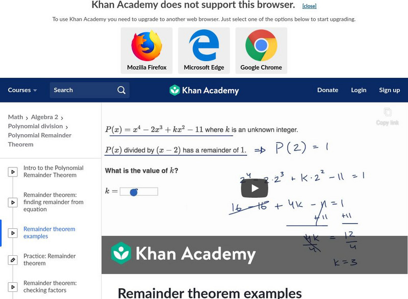 Khan Academy: Algebra Ii: Remainder Theorem Examples Instructional ... Khan Academy: Algebra Ii: Remainder Theorem Examples Instructional ...