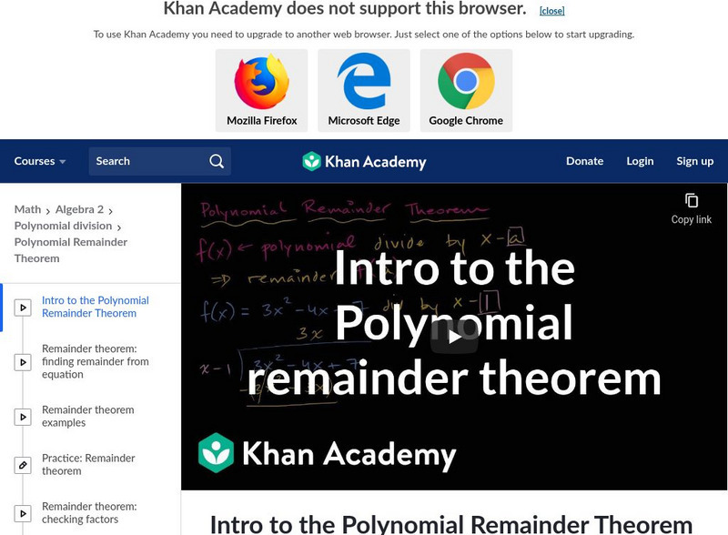 Khan Academy: Algebra Ii: Intro to the Polynomial Remainder Theorem ... Khan Academy: Algebra Ii: Intro to the Polynomial Remainder Theorem ...