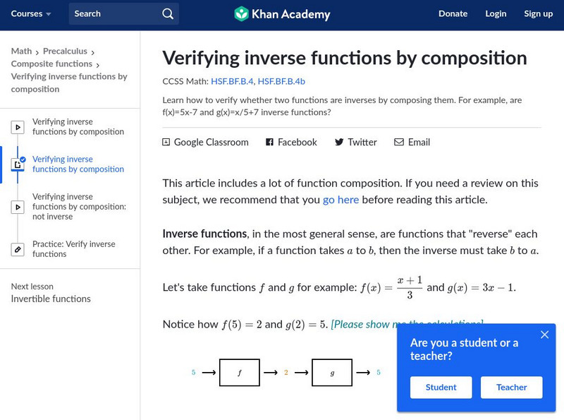 Khan Academy: Verifying Inverse Functions by Composition Unit Plan for ... Khan Academy: Verifying Inverse Functions by Composition Unit Plan for ...