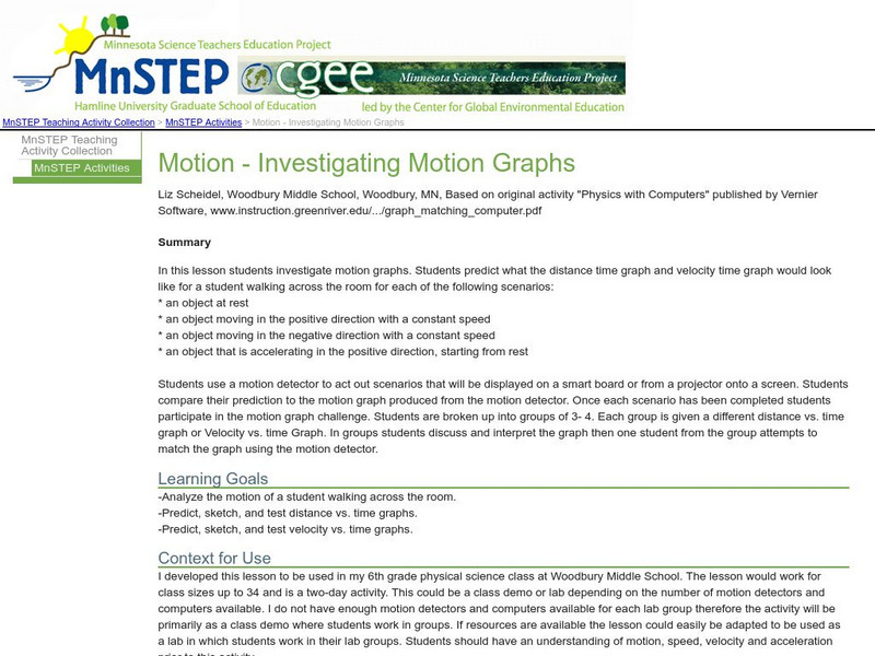 Serc: Motion: Investigating Motion Graphs Lesson Plan for 6th - 8th ... Serc: Motion: Investigating Motion Graphs Lesson Plan for 6th - 8th ...