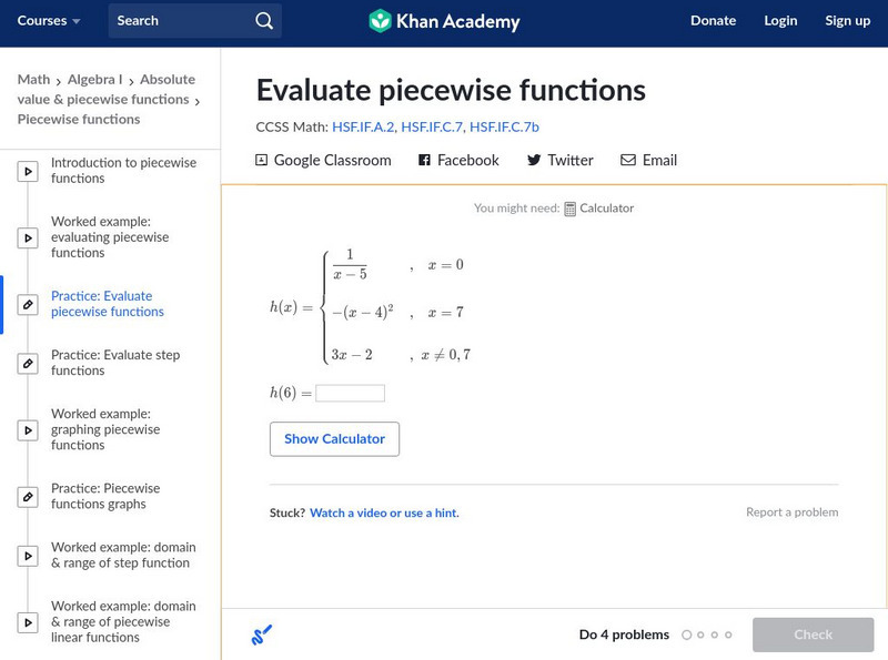 Khan Academy: Algebra I: Evaluate Piecewise Functions Unknown Type for ... Khan Academy: Algebra I: Evaluate Piecewise Functions Unknown Type for ...