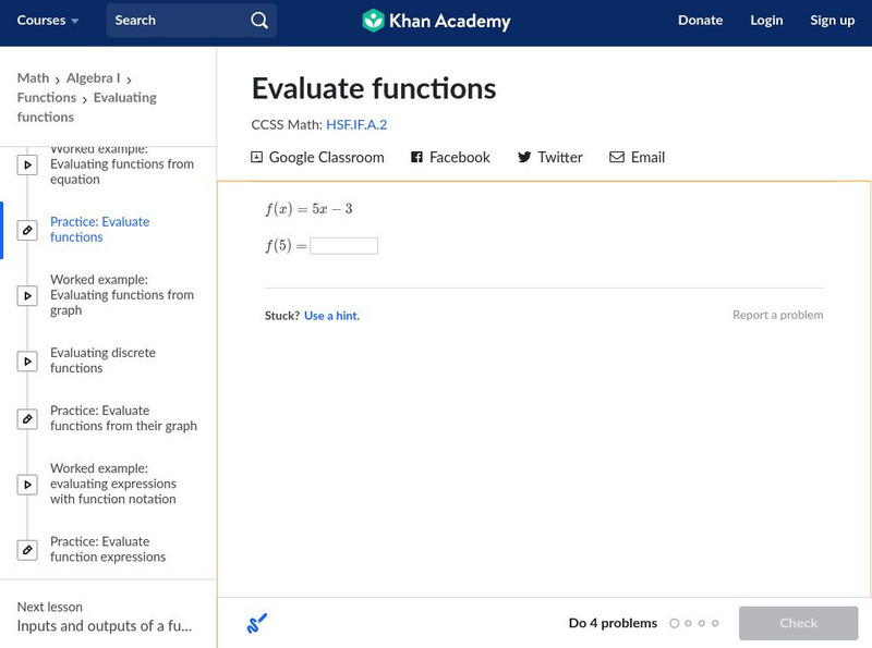 Khan Academy: Evaluate Functions Unknown Type for 7th - 8th Grade ... Khan Academy: Evaluate Functions Unknown Type for 7th - 8th Grade ...