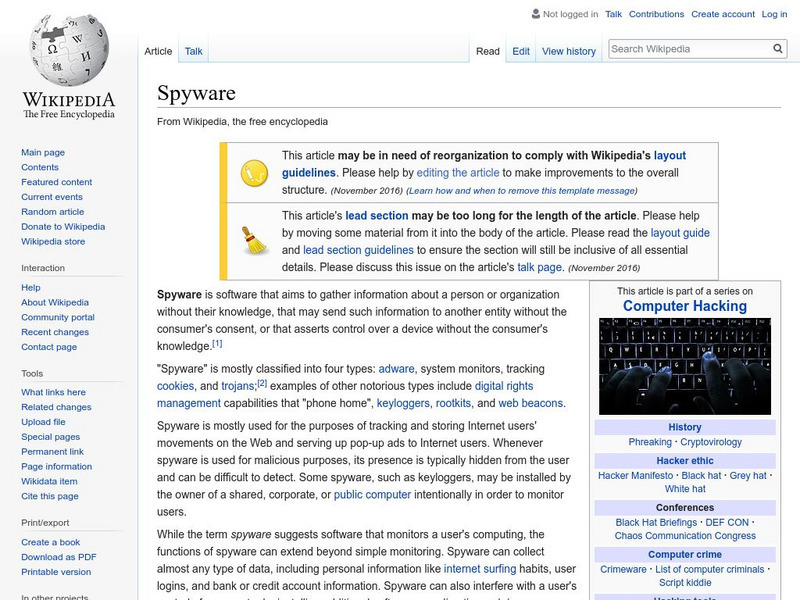 Wikipedia Spyware Handout For 9th 10th Grade Lesson Planet