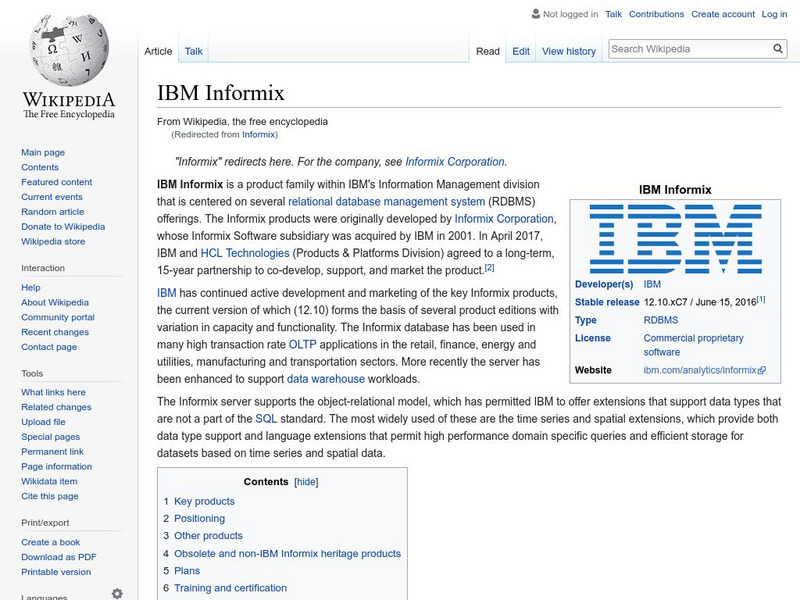 Wikipedia Informix Handout For 9th 10th Grade Lesson Planet