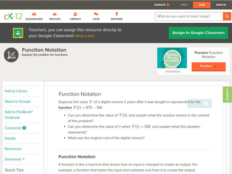 Ck 12 Algebra Function Notation Unit Plan For 9th 10th Grade