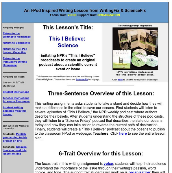Writing Fix: An I Pod Inspired Writing Lesson: This I Believe: Science ... Writing Fix: An I Pod Inspired Writing Lesson: This I Believe: Science ...