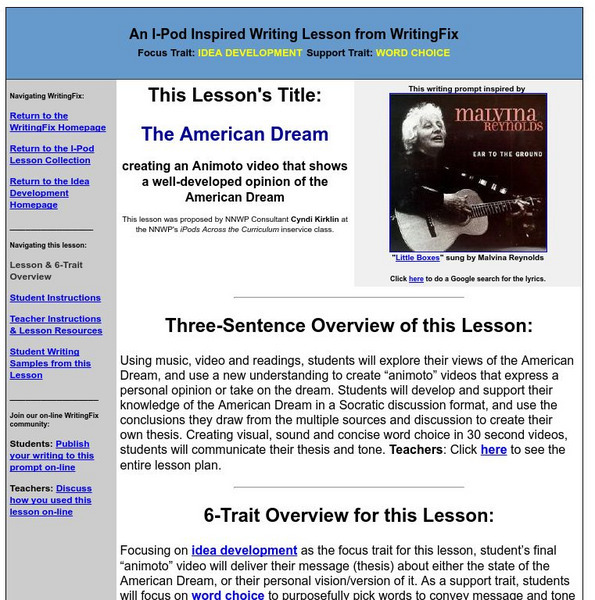 Writing Fix: An I Pod Inspired Writing Lesson: The American Dream ... Writing Fix: An I Pod Inspired Writing Lesson: The American Dream ...