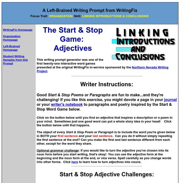 Writing Fix: A Left Brained Writing Prompt: Start & Stop Game ... Writing Fix: A Left Brained Writing Prompt: Start & Stop Game ...