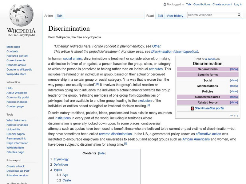 Wikipedia Discrimination Handout For 9th 10th Grade Lesson Planet