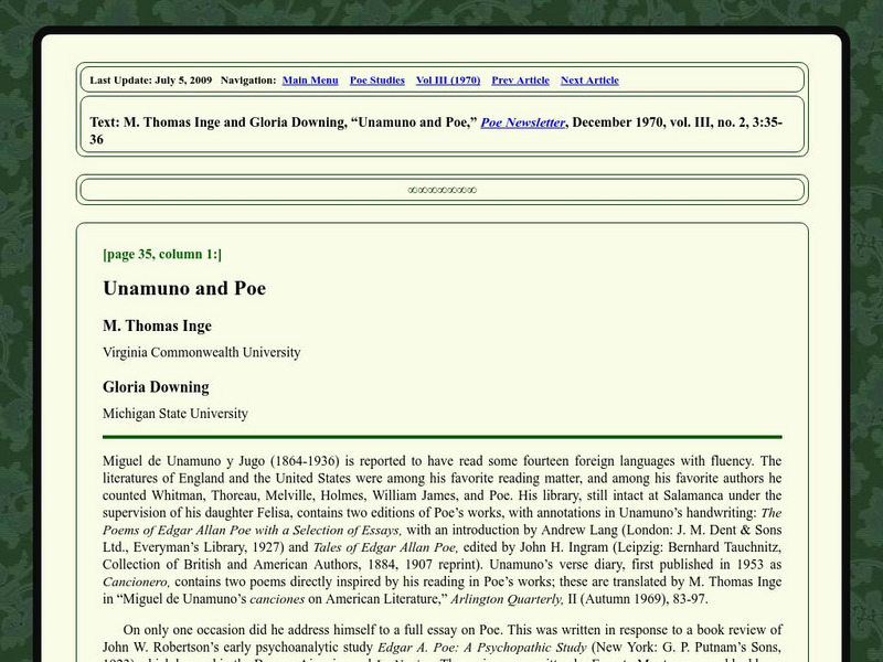 Edgar Allan Poe Society of Baltimore: Poe Studies: Unamuno and Poe ... Edgar Allan Poe Society of Baltimore: Poe Studies: Unamuno and Poe ...